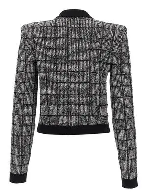 Balmain Check Knit Cardigan With Jewel Buttons