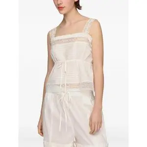 GANNI Organic Cotton Lace-detail Tank Top - White