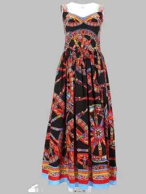 Dolce & Gabbana Abito Lungo In Popeline Con Stampa - Multicolor