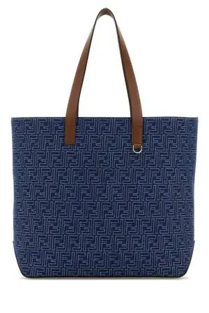 Fendi Embroidered Denim Shopping Bag - Blue