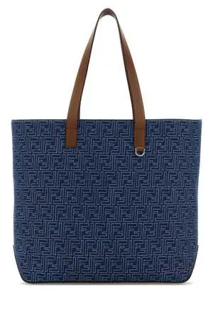 Fendi Embroidered Denim Shopping Bag - Blue