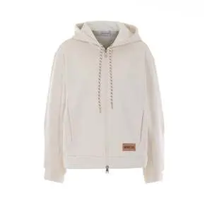Moncler Logo Zipped Hoodie - Cream