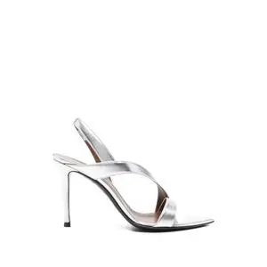 GIUSEPPE ZANOTTI GIUSEPPE ZANOTTI Calf Leather Crossover Strap Slingback Stiletto Pumps Silver