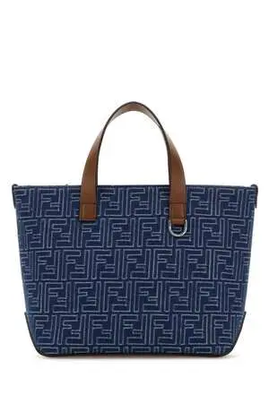 Fendi Embroidered Denim Handbag - Blue