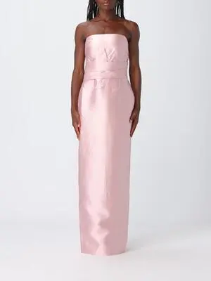 Solace London Strapless Satin Long Gown With Slit - Pink