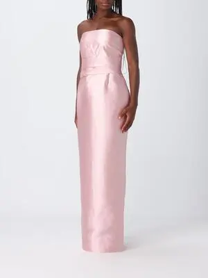 Solace London Strapless Satin Long Gown With Slit