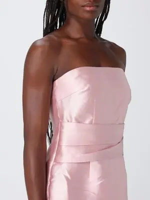 Solace London Strapless Satin Long Gown With Slit