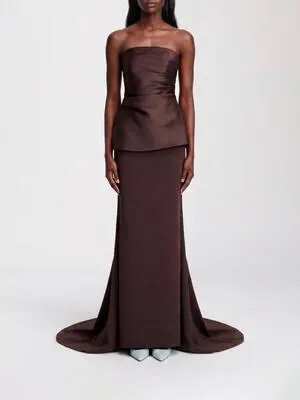 Solace London Satin Long Dress - Brown