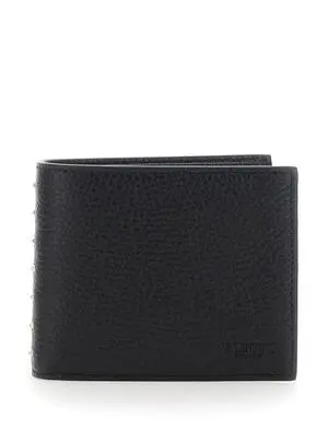 Valentino Garavani Black Bi-fold Wallet With Rockstud Details In Grained Leather - Multicolor