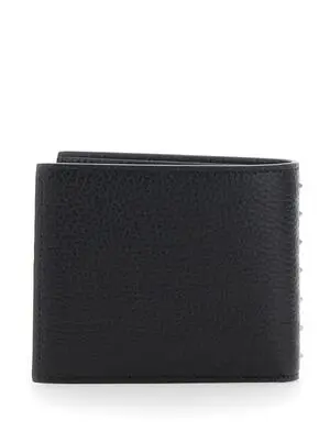 Valentino Garavani Black Bi-fold Wallet With Rockstud Details In Grained Leather