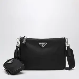 Prada Cross-body Bag In Re-nylon And Saffiano Leather - Black