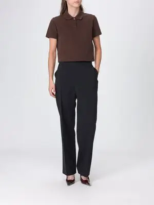 Saint Laurent Cotton Polo Shirt With Embroidered Monogram - Brown