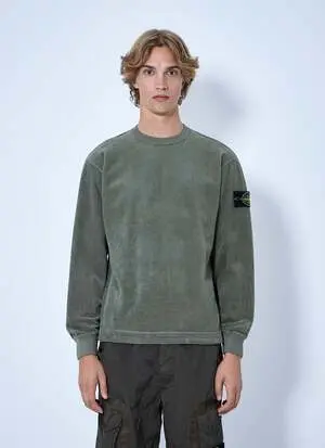 Stone Island Corduroy Logo Patch Sweatshirt - Green