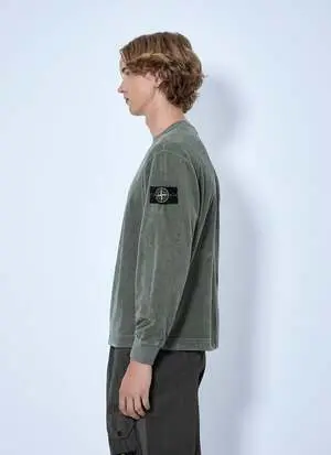 Stone Island Corduroy Logo Patch Sweatshirt - Green