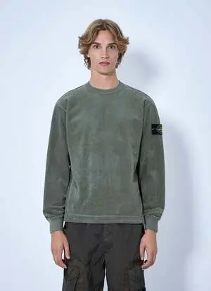 Stone Island Corduroy Logo Patch Sweatshirt - Green