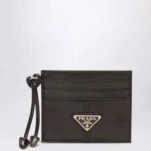 Prada Leather Card Holder In Dark With Triangle Logo - Brown