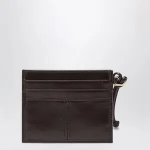 Prada Leather Card Holder In Dark With Triangle Logo - Brown
