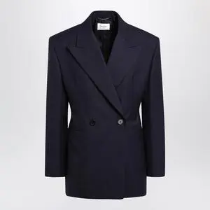 Saint Laurent Navy Double-breasted Jacket In Wool