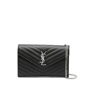 Saint Laurent Calf Leather Chevron Quilting Clutch Bag - Black