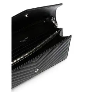 Saint Laurent Calf Leather Chevron Quilting Clutch Bag - Black