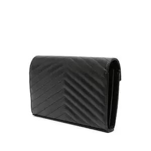 Saint Laurent Calf Leather Chevron Quilting Clutch Bag - Black