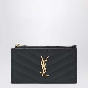 Saint Laurent Quilted Cassandre Card Holder - Black
