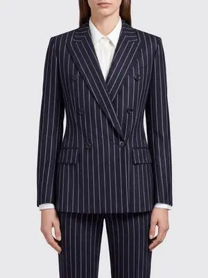 Max Mara MAX MARA Pinstripe Double-Breasted Slim Fit Blazer Blue