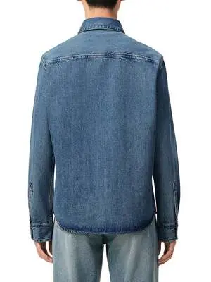 AMI Paris Light Denim Button-down Shirt With De Coeur