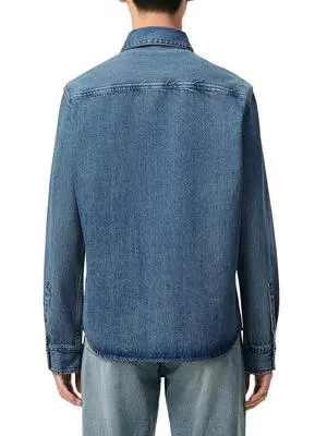 AMI Paris Light Denim Button-down Shirt With De Coeur