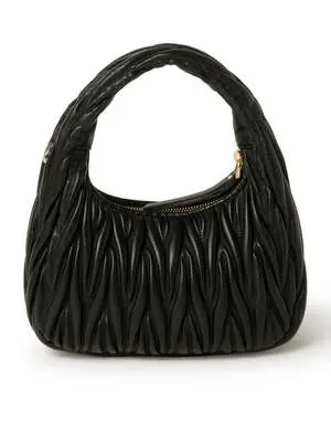 Miu Miu Wander Hobo Bag In Quilted Nappa - Black