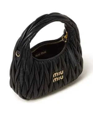 Miu Miu Wander Hobo Bag In Quilted Nappa - Black