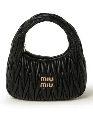 Miu Miu Wander Hobo Bag In Quilted Nappa - Black