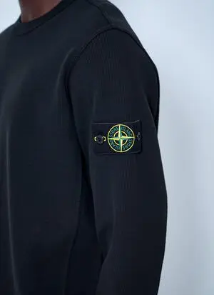 Stone Island Crewneck Sweatshirt With Logo Patch - Black