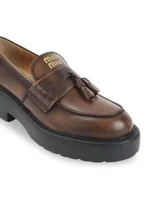 Miu Miu Smooth Leather Loafers With Tassels - Multicolor