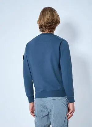 Stone Island Crewneck Sweatshirt With Sleeve Patch - Blue