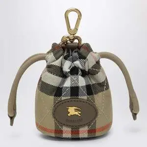 Burberry Horseshoe Bag Charm In Sand Check - Cream