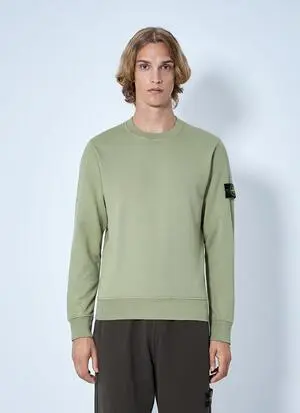 Stone Island Crewneck Sweatshirt With Arm Patch - Green