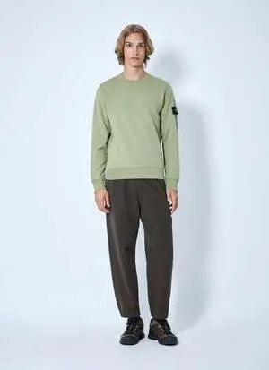 Stone Island Crewneck Sweatshirt With Arm Patch - Green