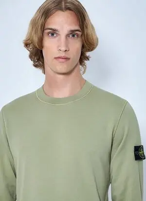 Stone Island Crewneck Sweatshirt With Arm Patch - Green