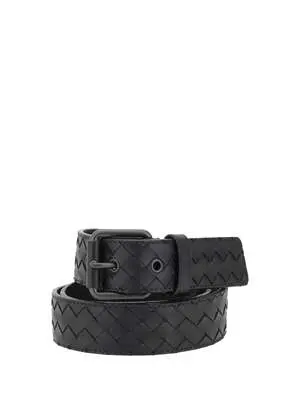 Bottega Veneta Intrecciato Leather Belt - Black