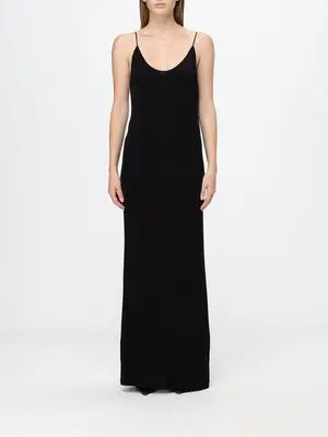 Saint Laurent Long Slip Dress In Stretch Viscose With Thin Straps - Black