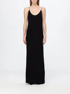 Saint Laurent Long Slip Dress In Stretch Viscose - Black