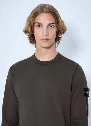 Stone Island Crewneck Sweatshirt With Sleeve Patch - Green