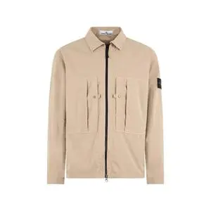 Stone Island Cotton Zip Up Shirt Jacket - Cream