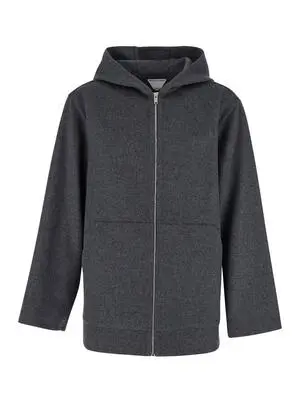 Bottega Veneta Grey Coat With Fixed Hood And Front Zip Closure In Wool - Multicolor