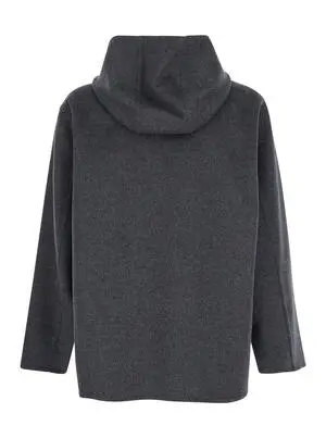 Bottega Veneta Grey Coat With Fixed Hood And Front Zip Closure In Wool