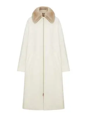 Herno Long Coat With Fur Collar - White