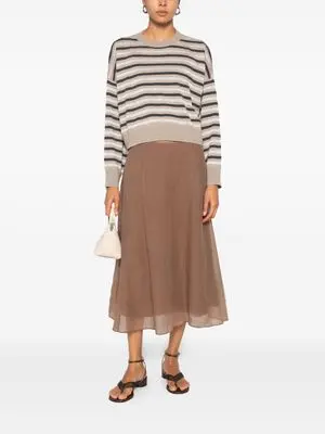 Brunello Cucinelli Silk Midi Skirt - Multicolor