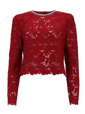 SELF-PORTRAIT Crystal-embellished Lace Top - Multicolor