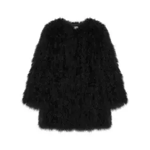 YVES SALOMON Turkey Feather Open Front Coat - Black